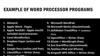 WORD PROCESSOR - basic uses of WORD PROC | PPTX
