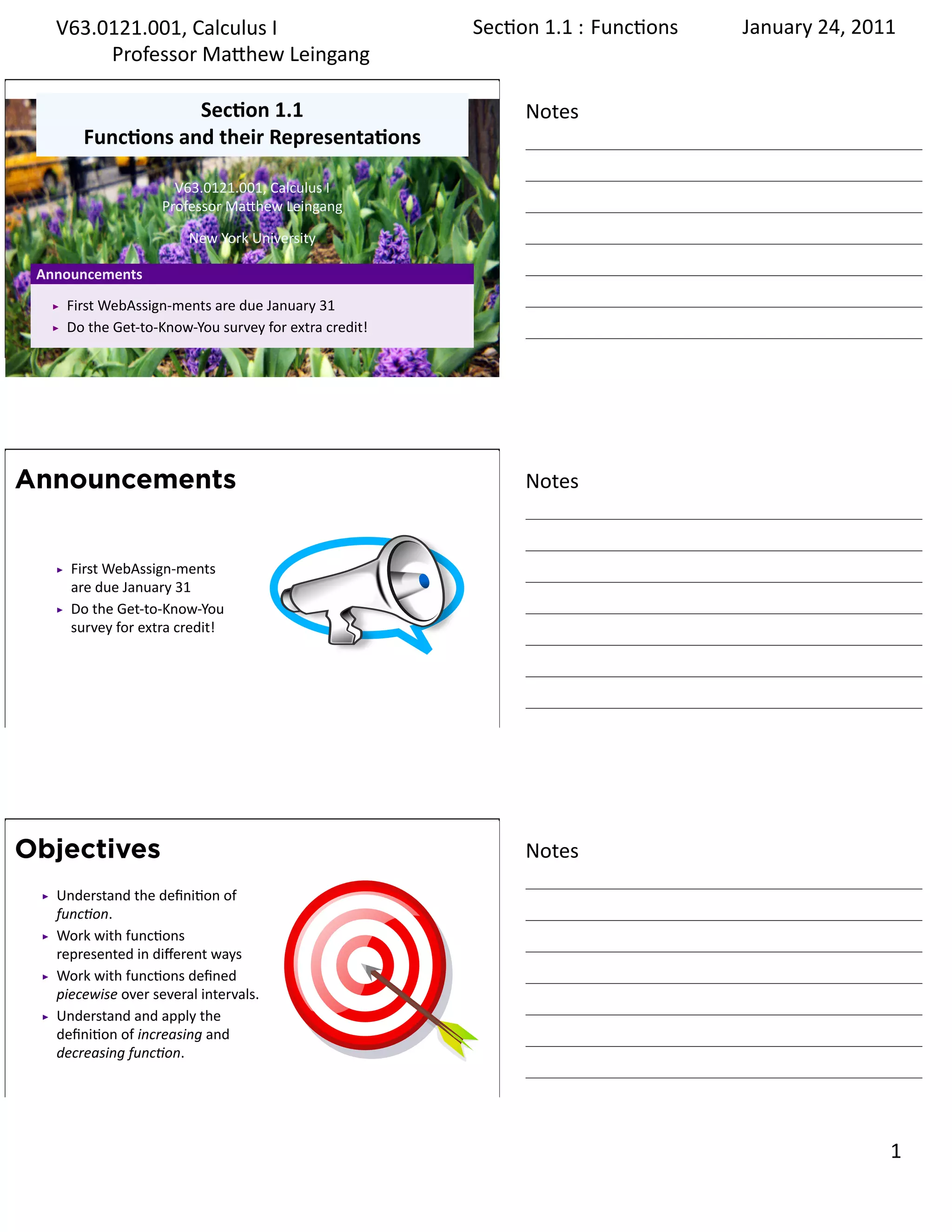 Lesson 1: Functions and their representations (handout) | PDF