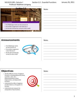 Lesson 2: A Catalog of Essential Functions (handout) | PDF