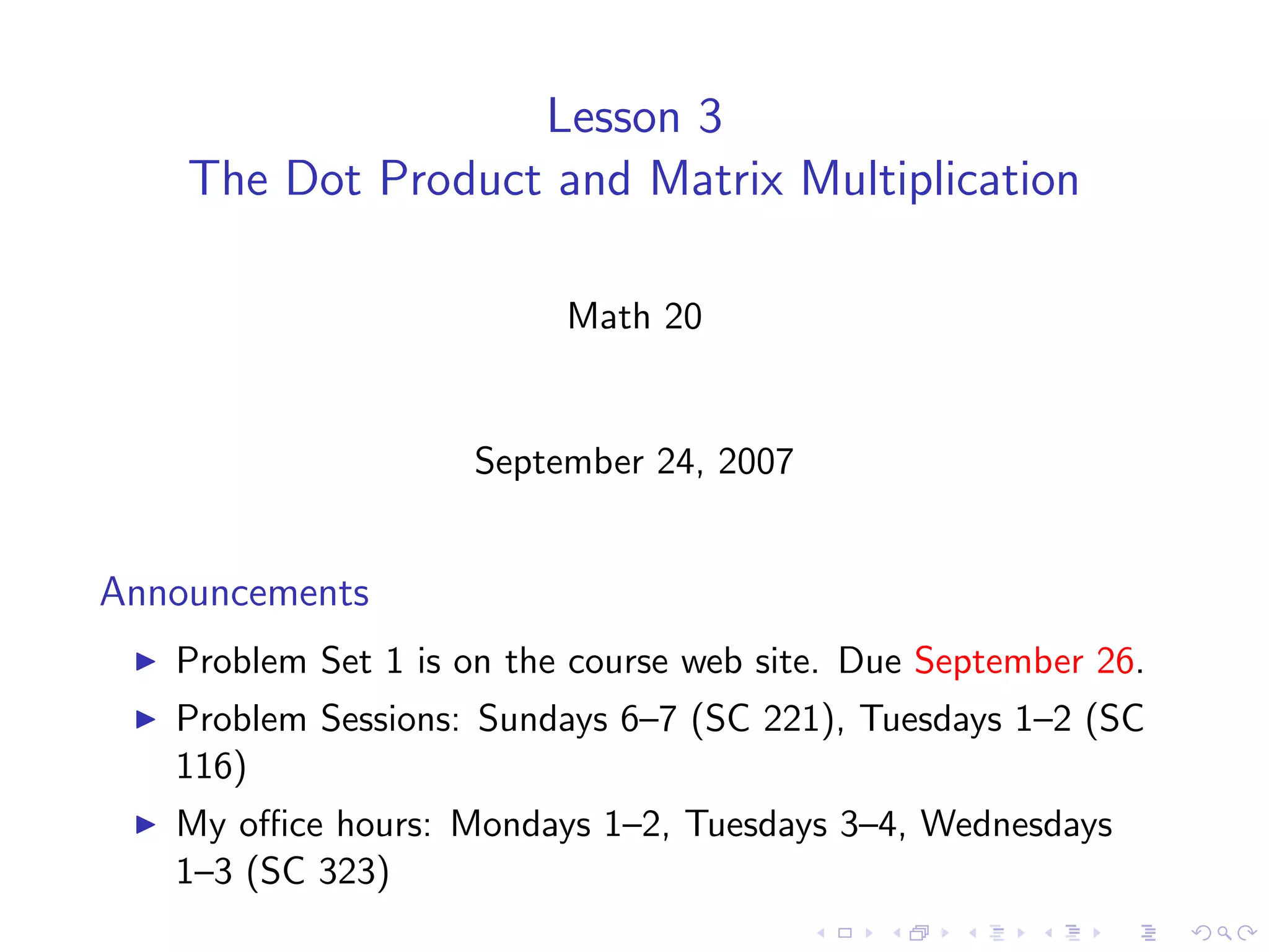 Lesson03 Dot Product And Matrix Multiplication Slides Notes | PDF ...