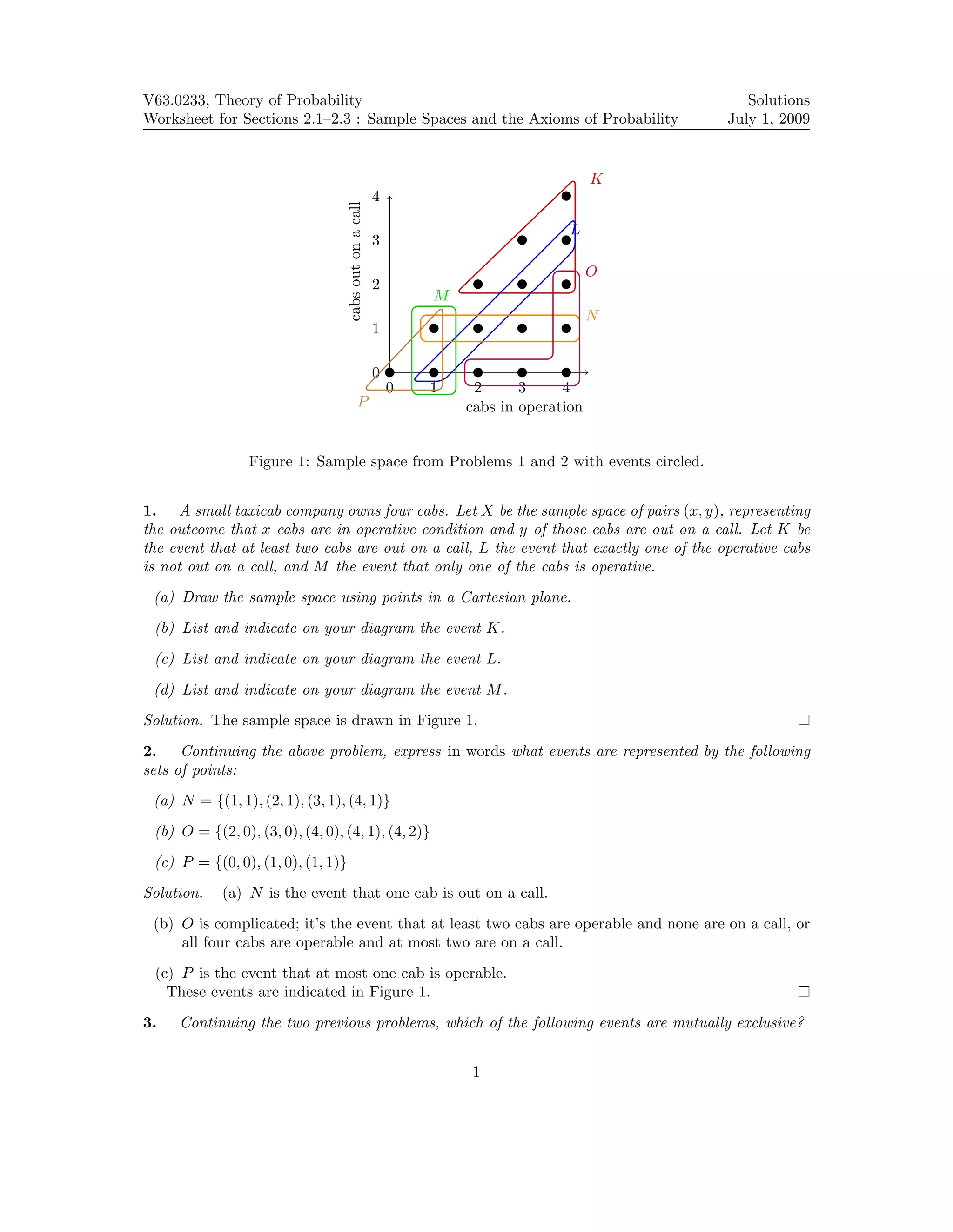Worksheet: Sample Spaces, the Axioms of Probability (solutions) | PDF