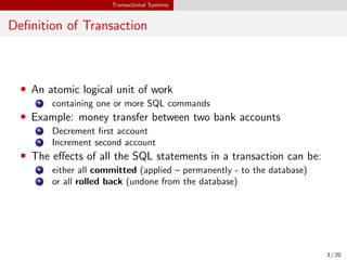 Transactional systems in Advanced Database | PDF | Databases | Computer Software and Applications