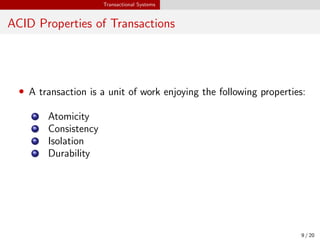 Transactional systems in Advanced Database | PDF | Databases | Computer Software and Applications