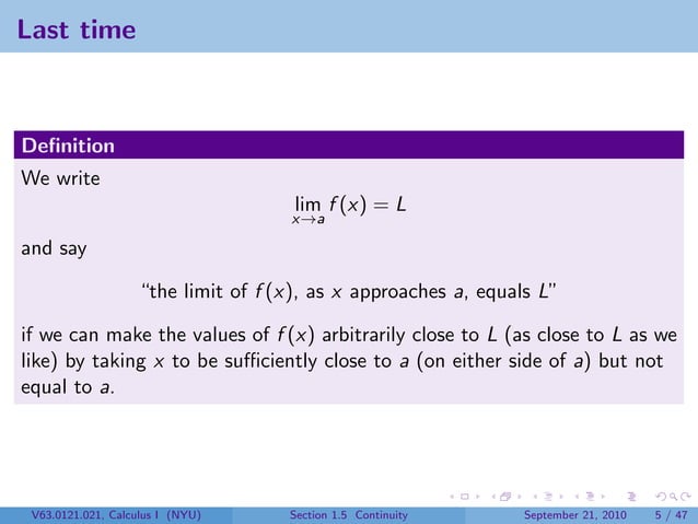 Lesson 5: Continuity (Section 21 slides) | PDF