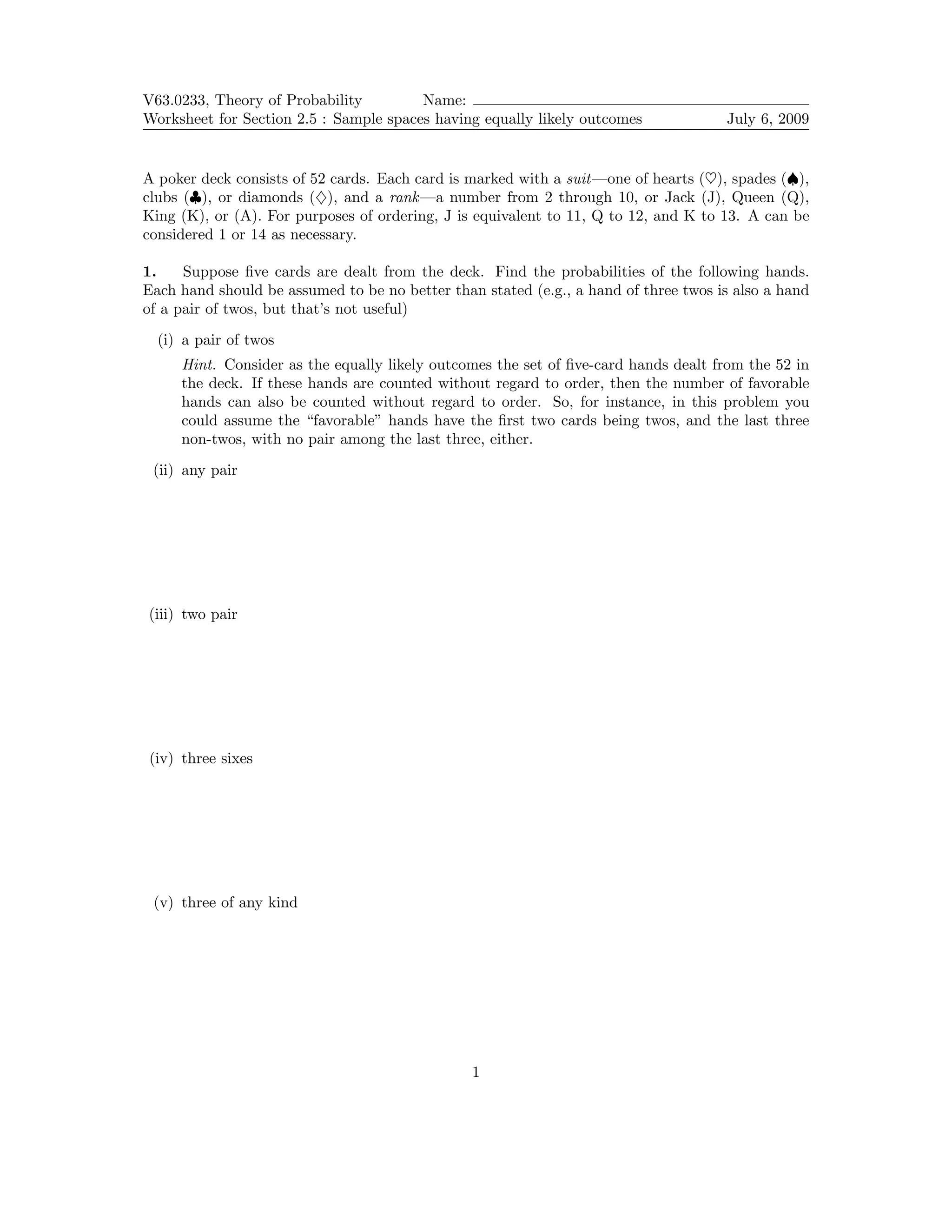 Worksheet: Sample Spaces Having Equally Likely Outcomes | PDF