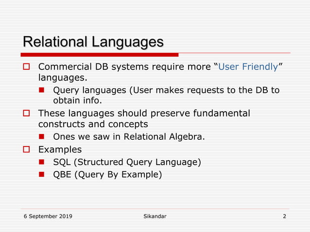 Lesson05 relational languages sql | PPT