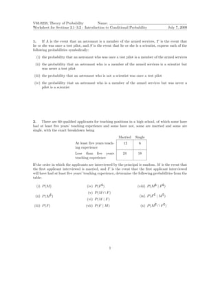 Worksheet: Conditional Probability | PDF