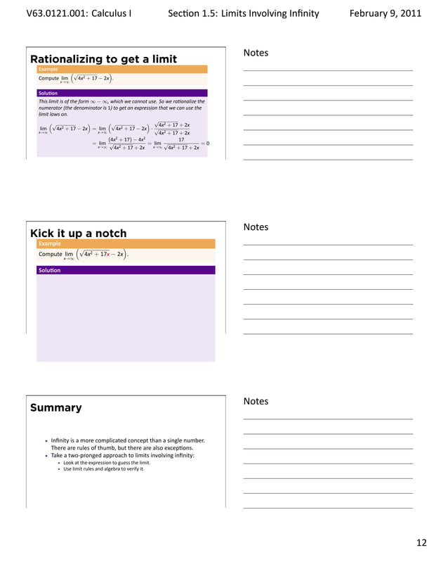 Lesson 6: Limits Involving Infinity (handout) | PDF