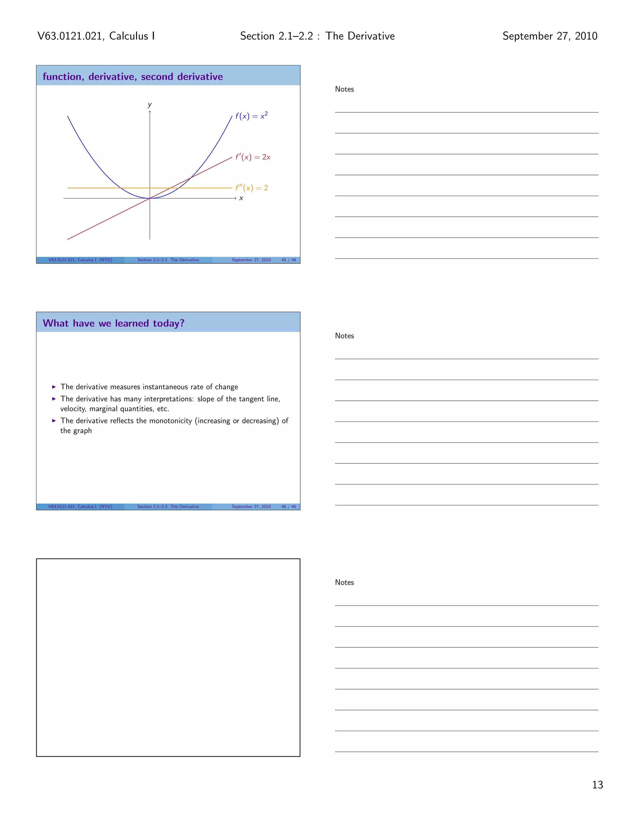 Lesson 7: The Derivative (Section 21 handout) | PDF