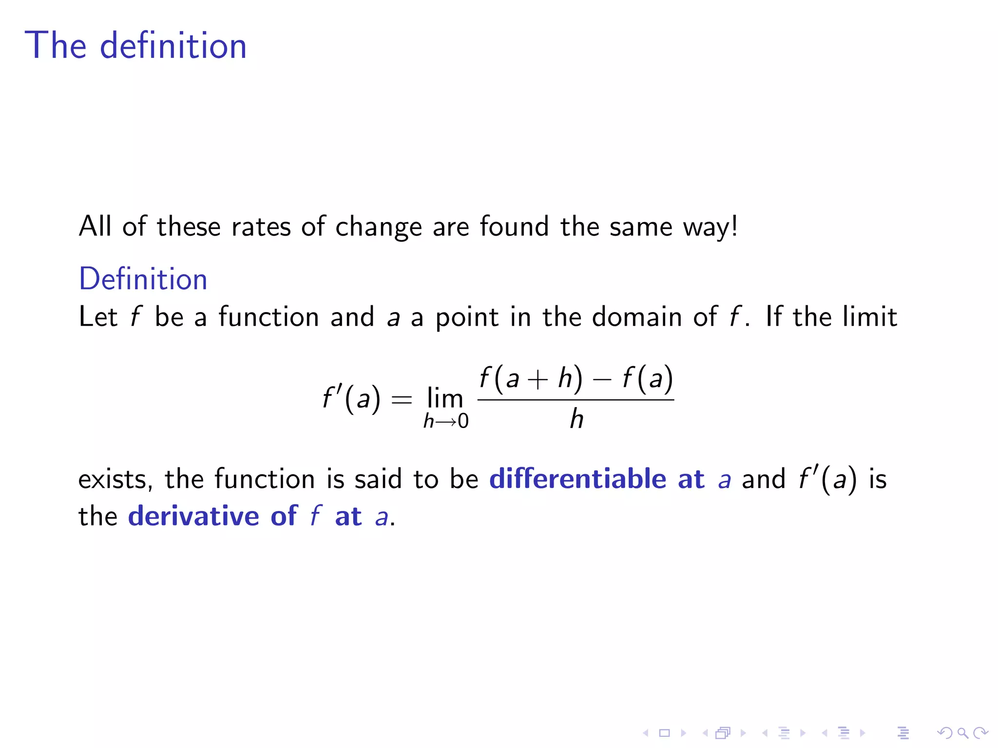 Lesson 7-8: Derivatives and Rates of Change, The Derivative as a ...