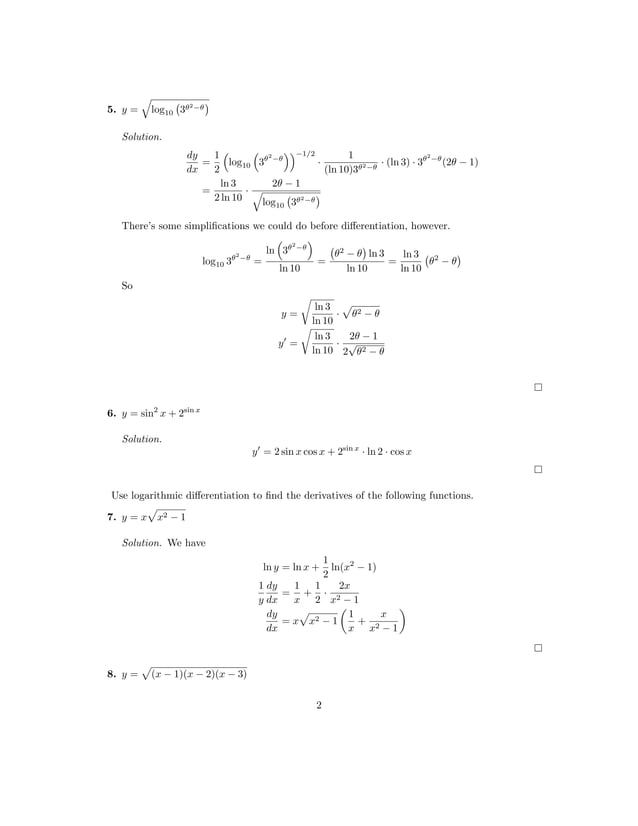 Lesson 8: Derivatives of Logarithmic and Exponential Functions ...