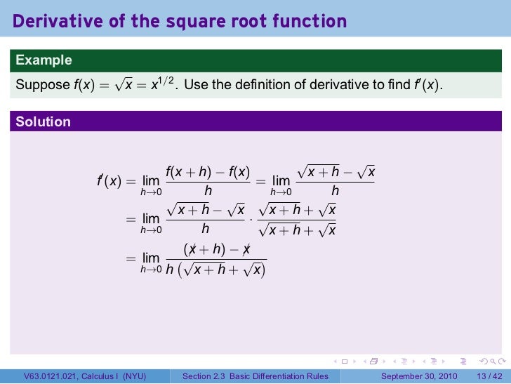 Lesson 8: Basic Differentiation Rules (Section 21 slides)