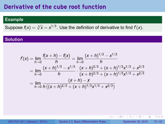 Lesson 8: Basic Differentiation Rules (Section 21 slides) | PPT
