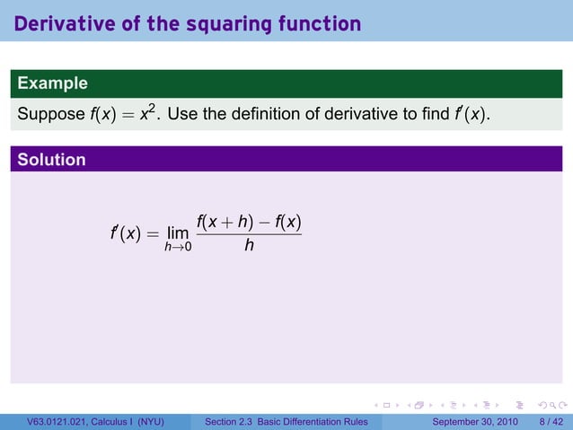 Lesson 8: Basic Differentiation Rules (Section 21 slides) | PPT