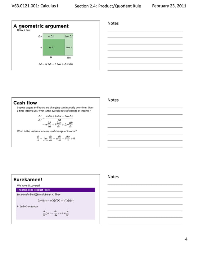 Lesson 9: The Product and Quotient Rules (handout) | PDF | Physics ...