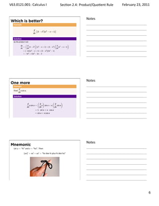 Lesson 9: The Product and Quotient Rules (handout) | PDF