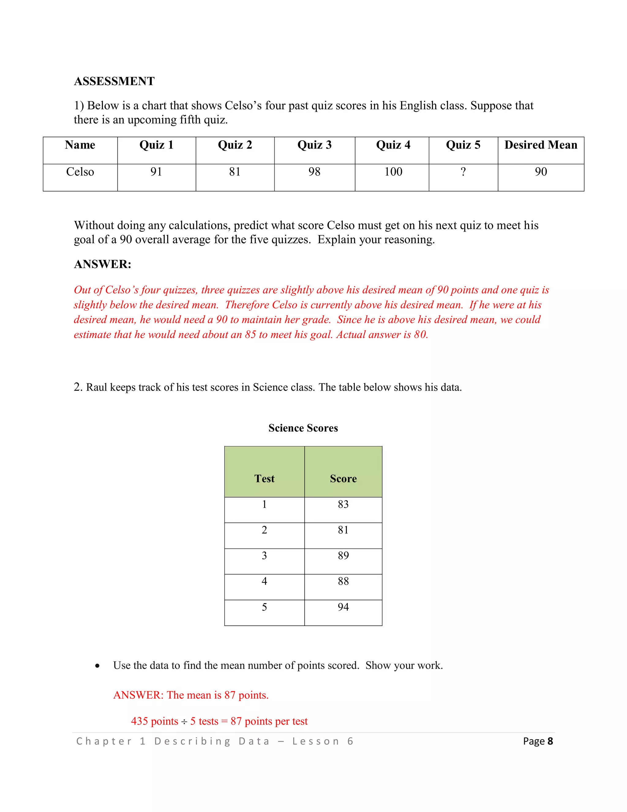 Lesson 1 06 using the mean to measure central tendency | PDF | Weather ...