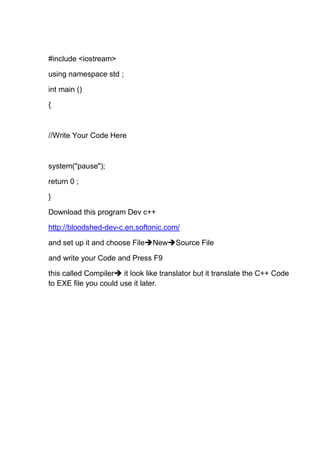 C++ Course - Lesson 1 | PDF | Programming Languages | Computing