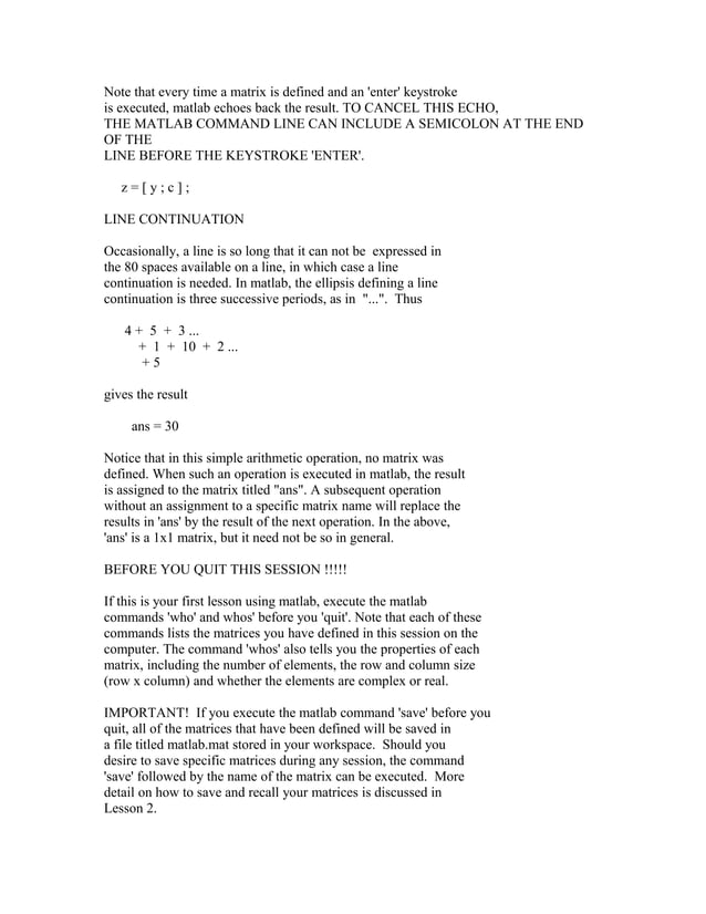 matlab Lesson 1 | PDF
