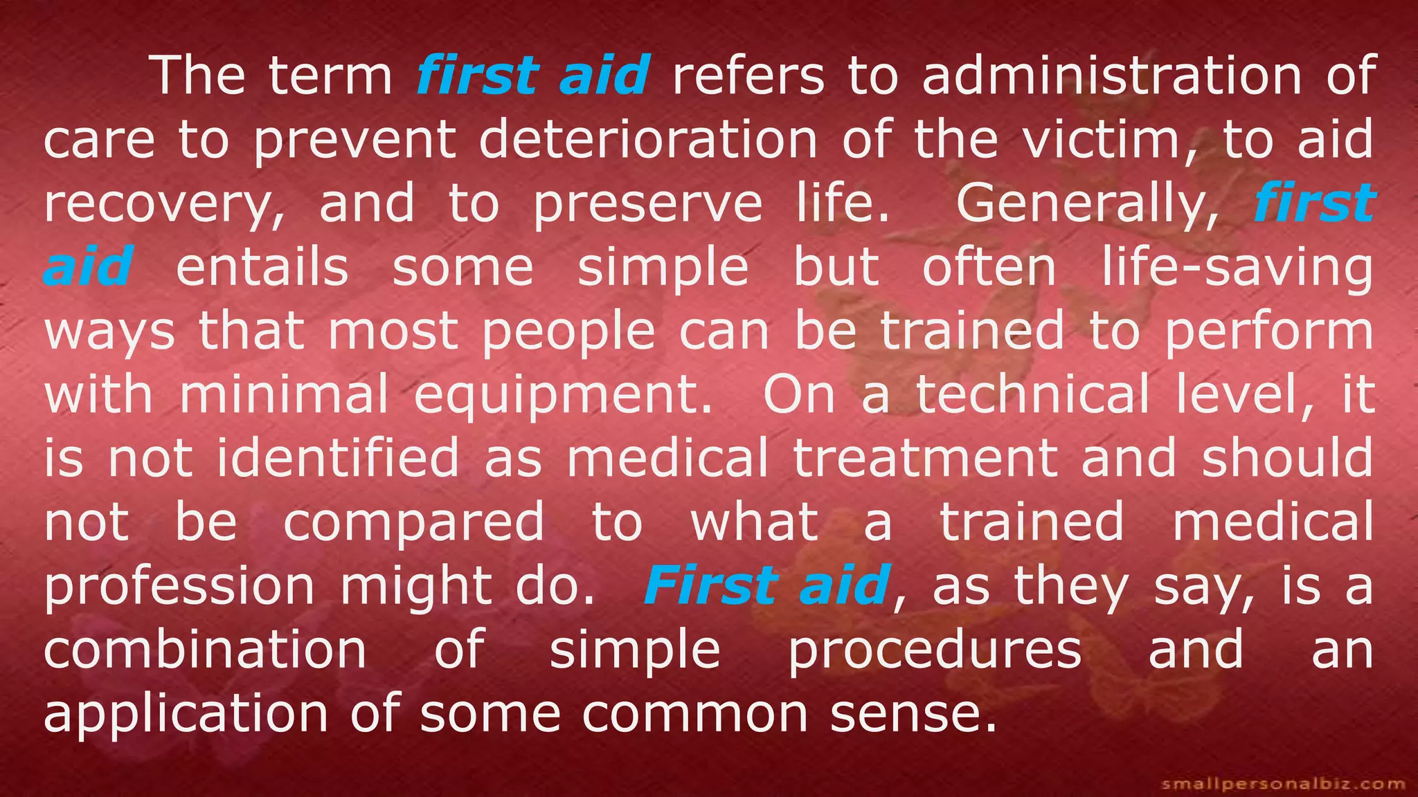First Aid of Common Emergencies in Outdoor Activities | PPTX