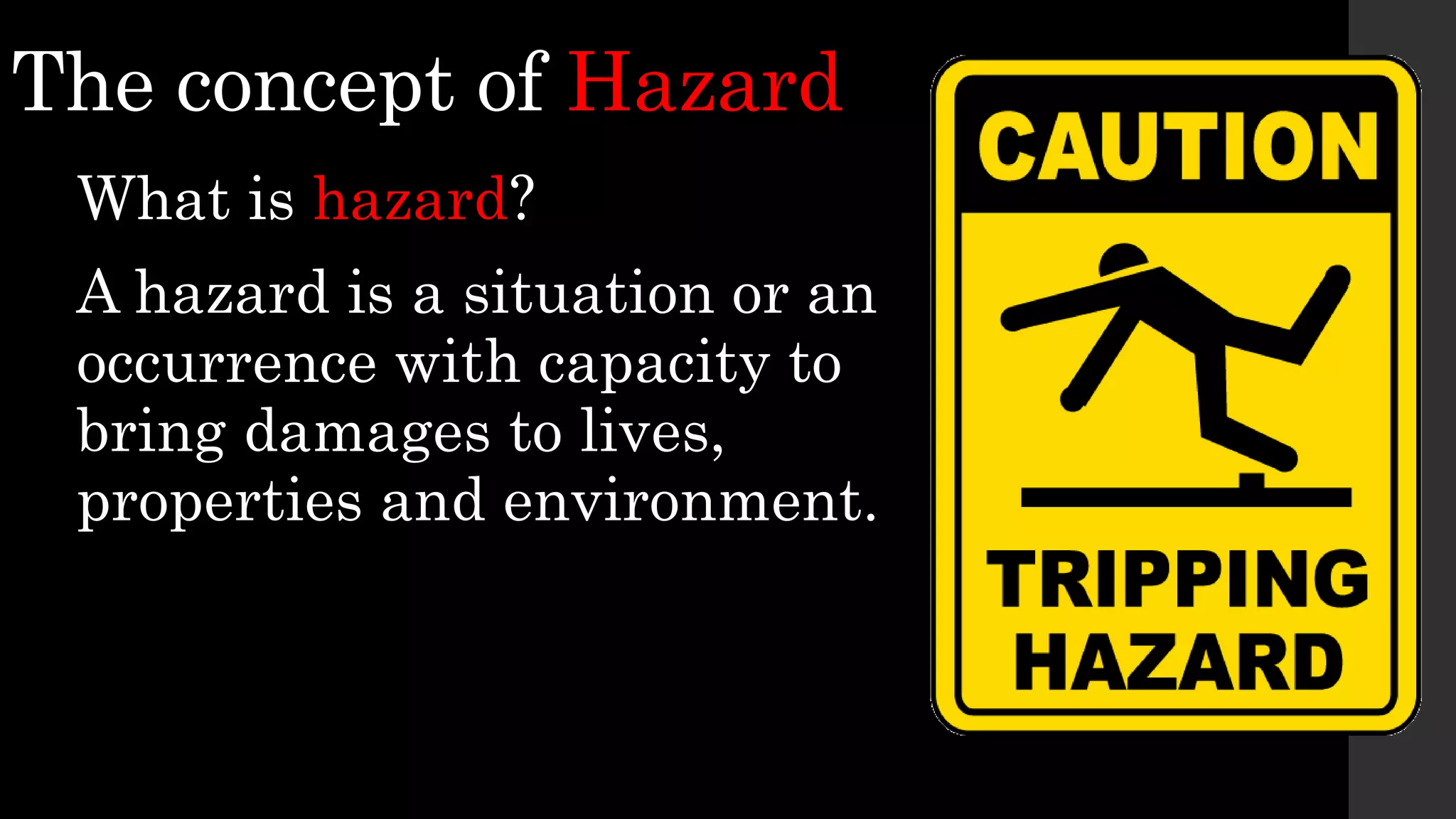 Disaster, Hazard, Types of Hazard (Natural and Man Made Hazards), and ...