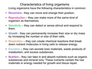 IGCSE Biology 0610 - Introduction to Biology - Characteristics of ...