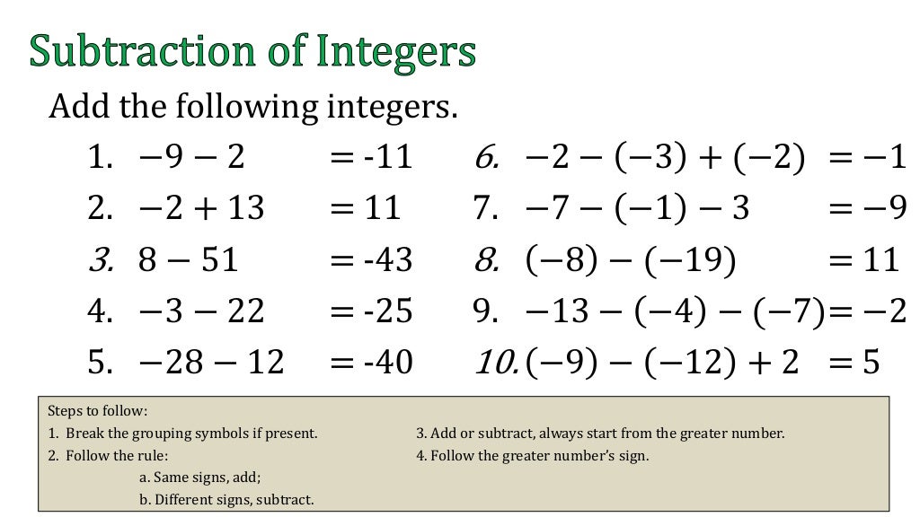 Lesson 1.5 and lesson 1.6 adding and subtracting integers