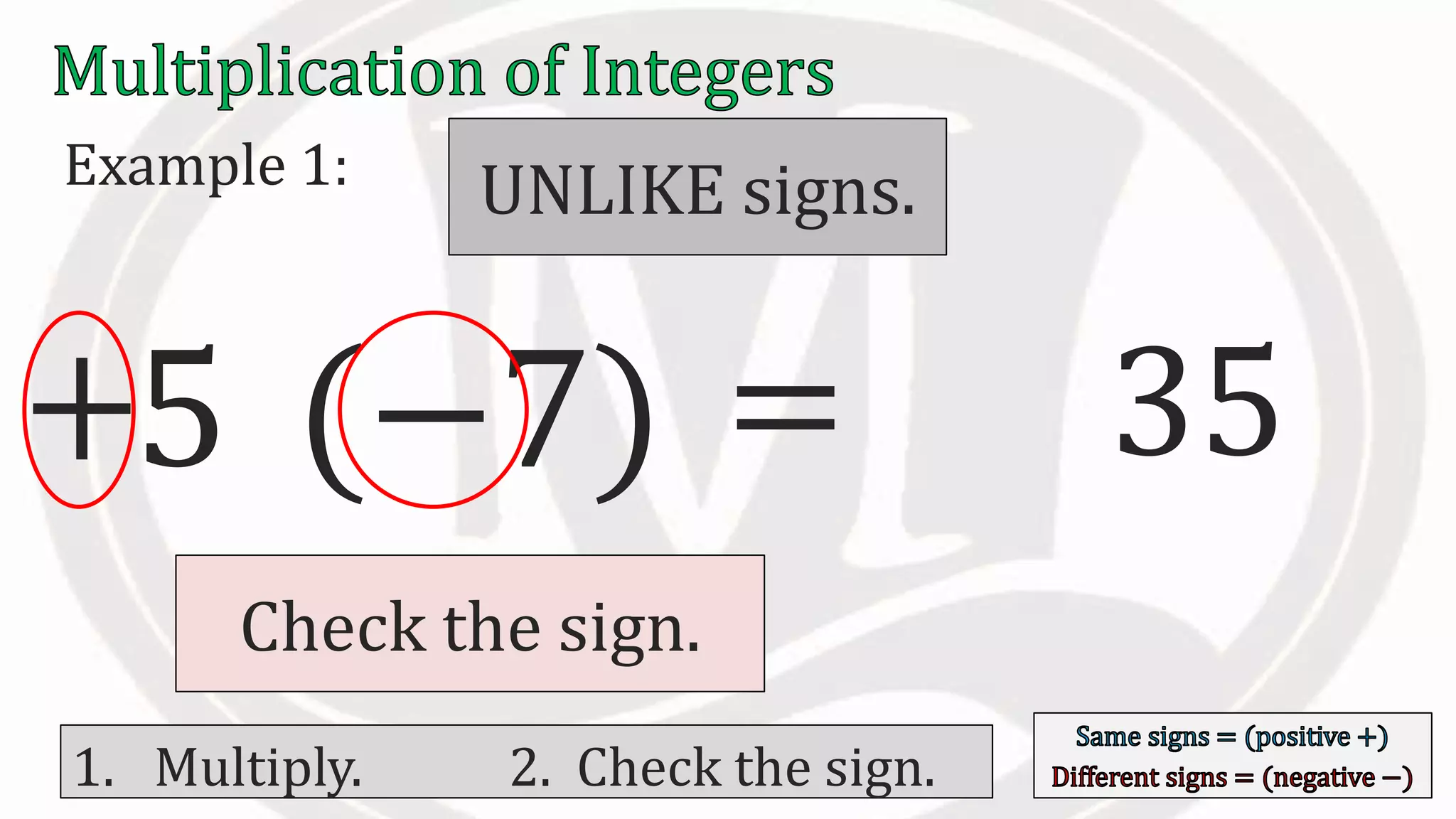 Lesson 1.7 multiplying integers | PPTX