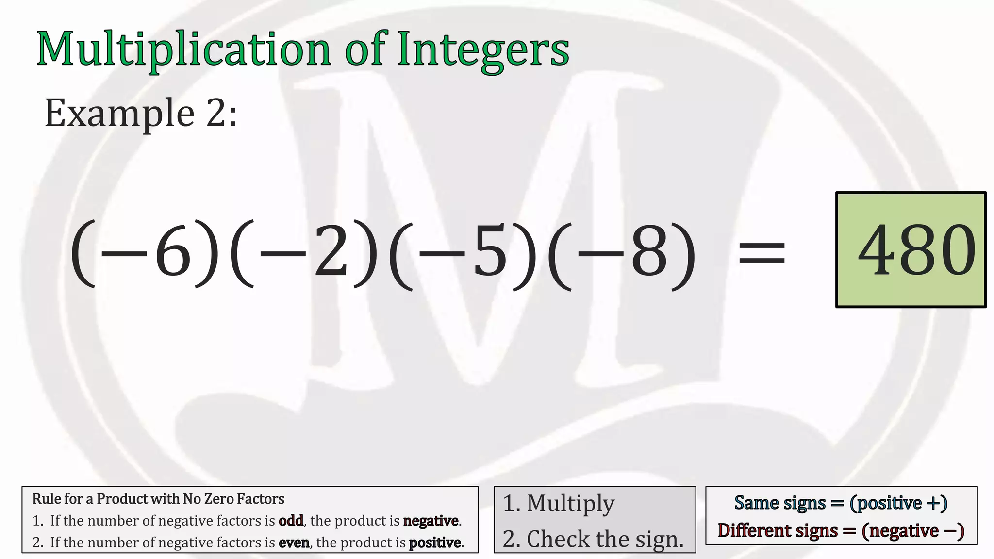 Lesson 1.7 multiplying integers | PPTX | Computing | Technology & Computing