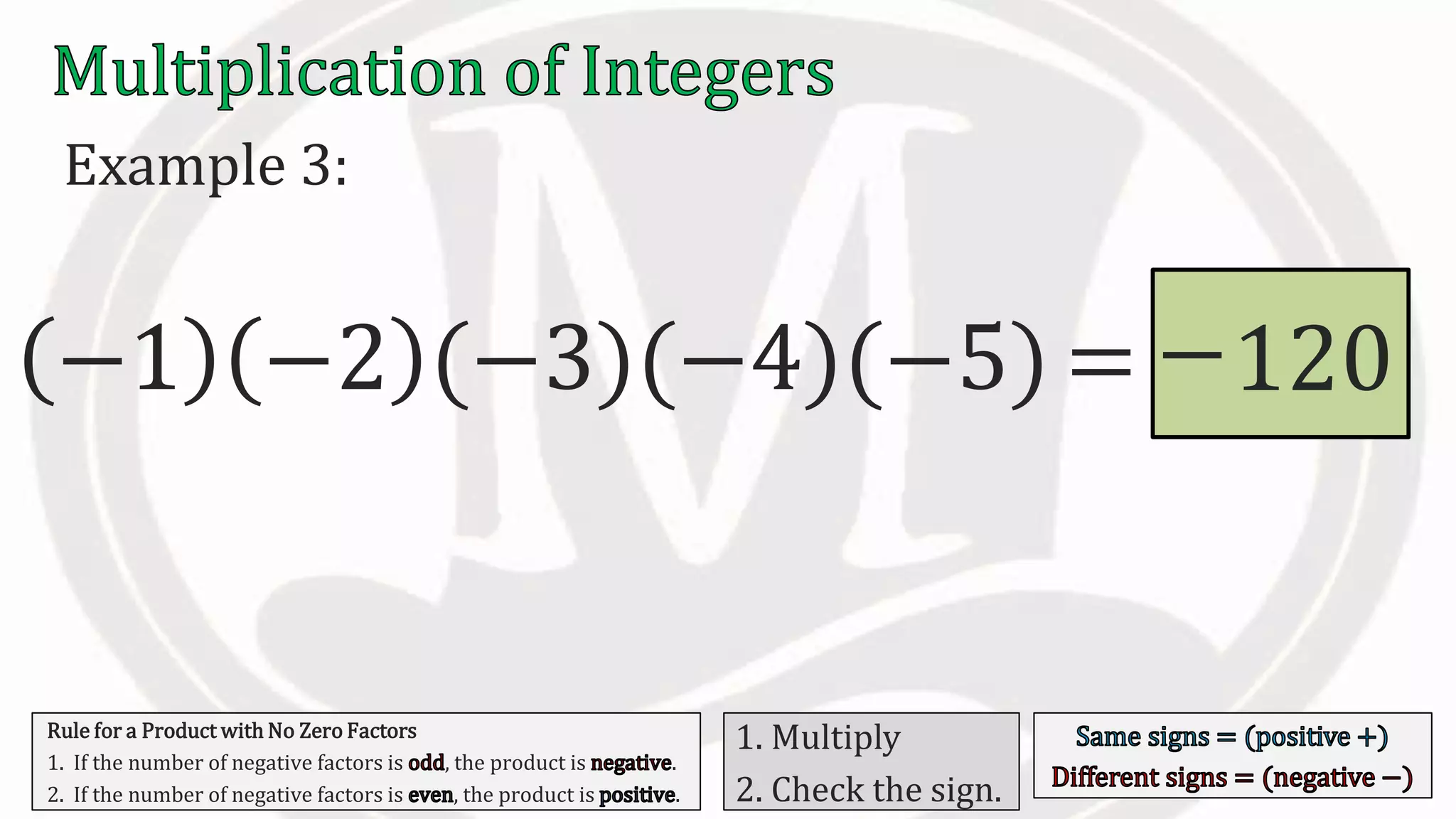 Lesson 1.7 multiplying integers | PPTX | Computing | Technology & Computing