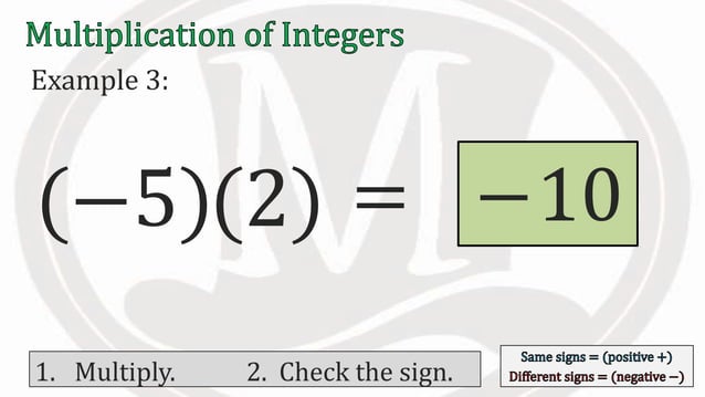 Lesson 1.7 multiplying integers | PPTX | Computing | Technology & Computing