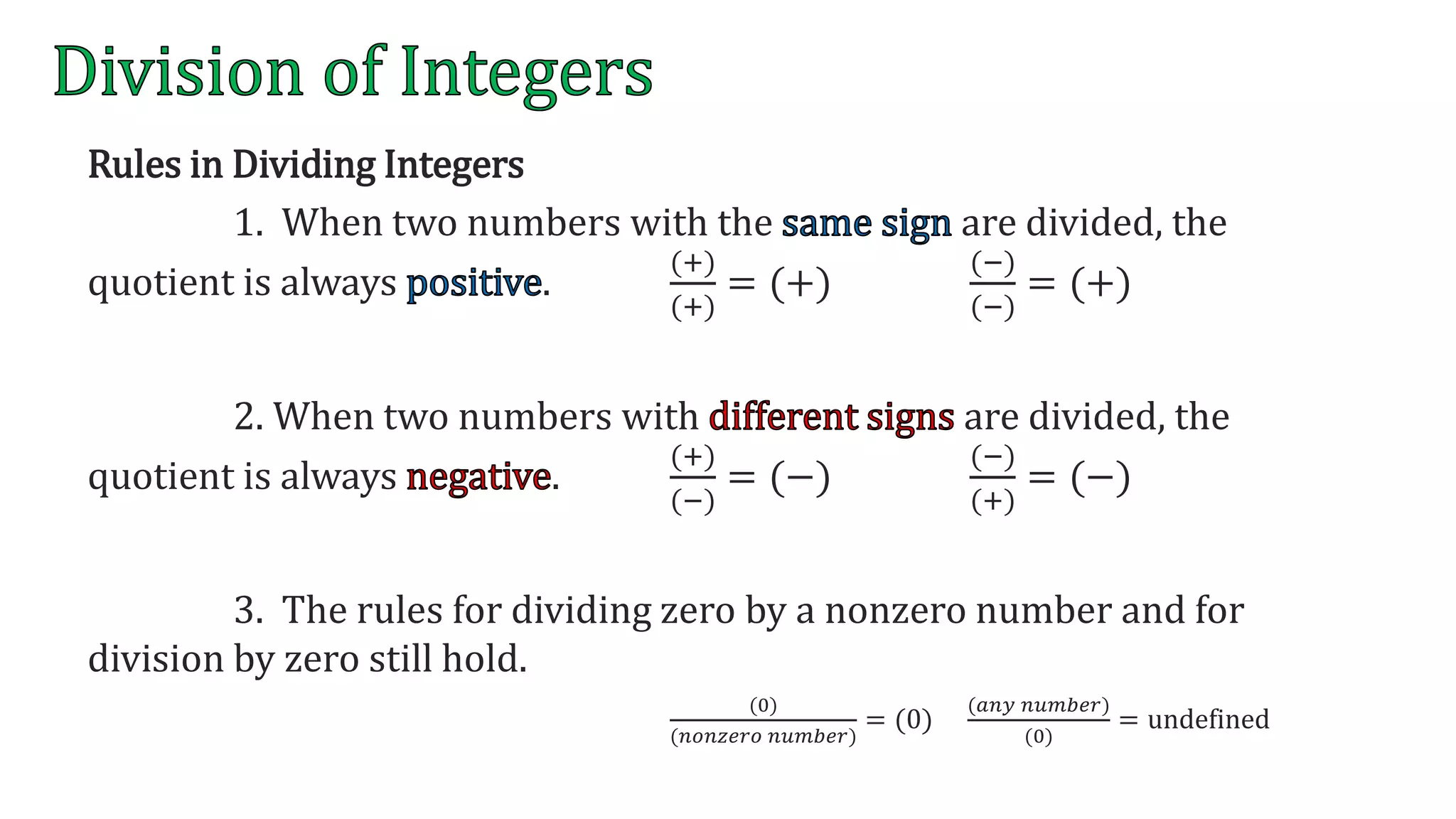 Lesson 1.8 dividing integers | PPT