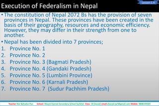 Federal Provinces of Nepal (Grade:10) Unit 1.4 | PPTX
