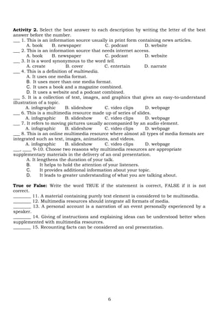 Lesson plan in English: Grade 7 Multimedia Resources | DOCX