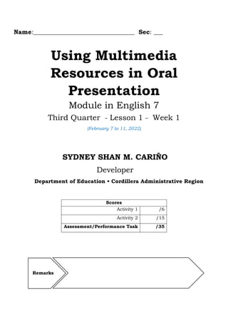 Lesson plan in English: Grade 7 Multimedia Resources | PDF