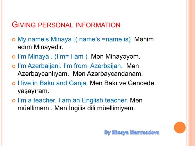 Greetings/ Give personal information/ Ask for personal information | PPT