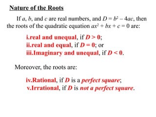 Lesson 1.4 - The Nature of Roots of Quadratic Equations.pptx