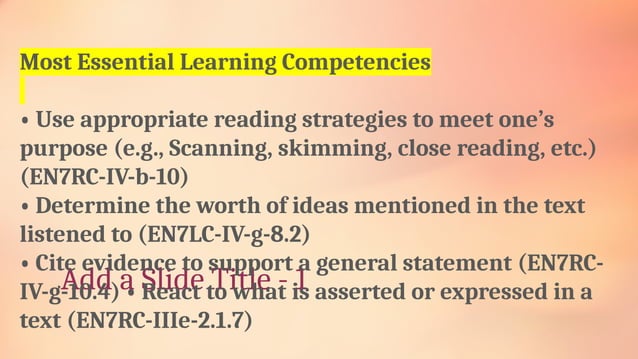 LESSON 1 ON MY NATIONAL LEARNING CAMP- READING THE TEXT | PPT