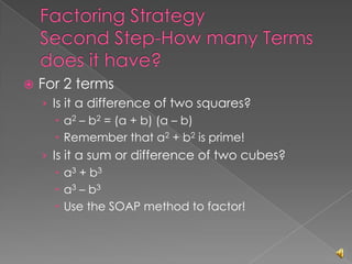 Lesson 1.3 general factoring summary | PPT