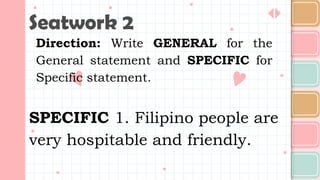 English 3rd quarter - General and Specific Statement | PPTX