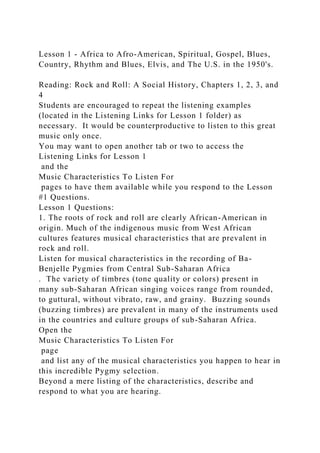 Lesson 1 - Africa to Afro-American, Spiritual, Gospel, Blues, Countr.docx