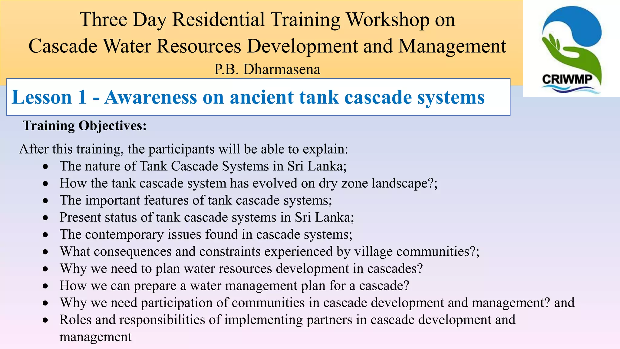Lesson 1 Awareness on ancient tank cascade systems | PPT