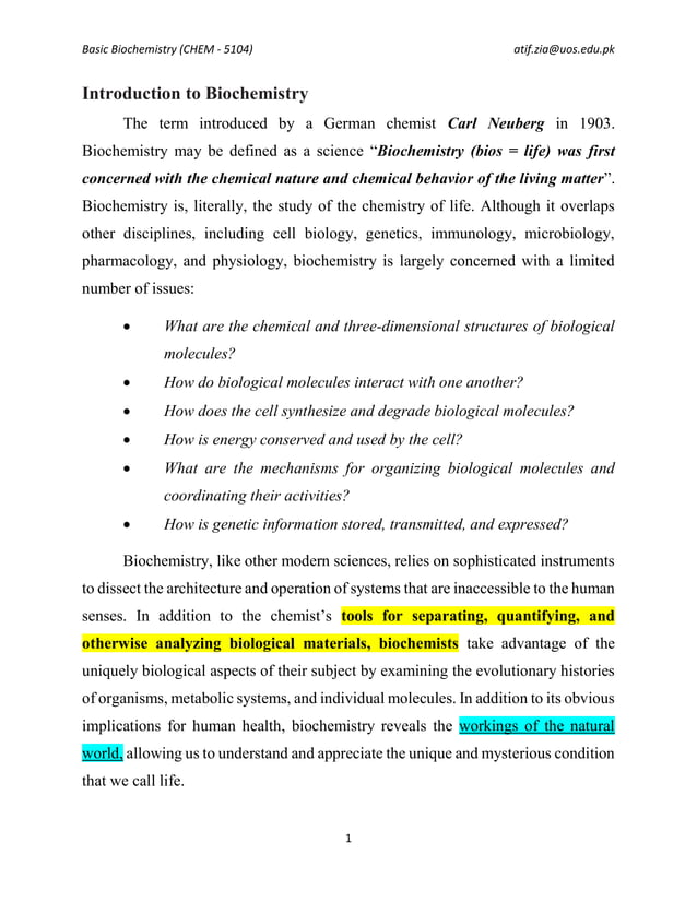 Lesson 1 basic biochemistry | PDF | Chemistry | Science