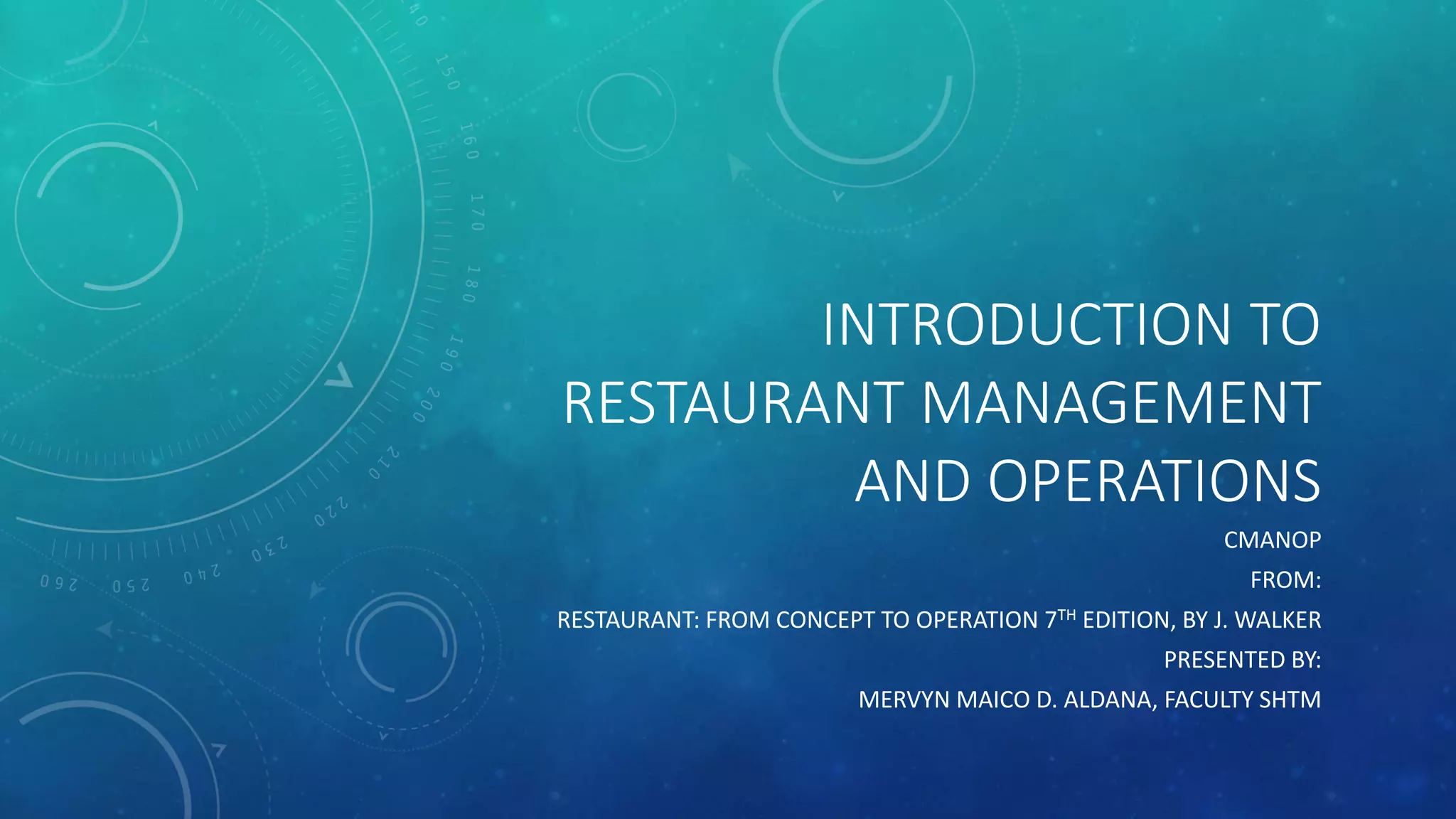 Lesson 1 Introduction to Restaurant Management and Operations | PPTX