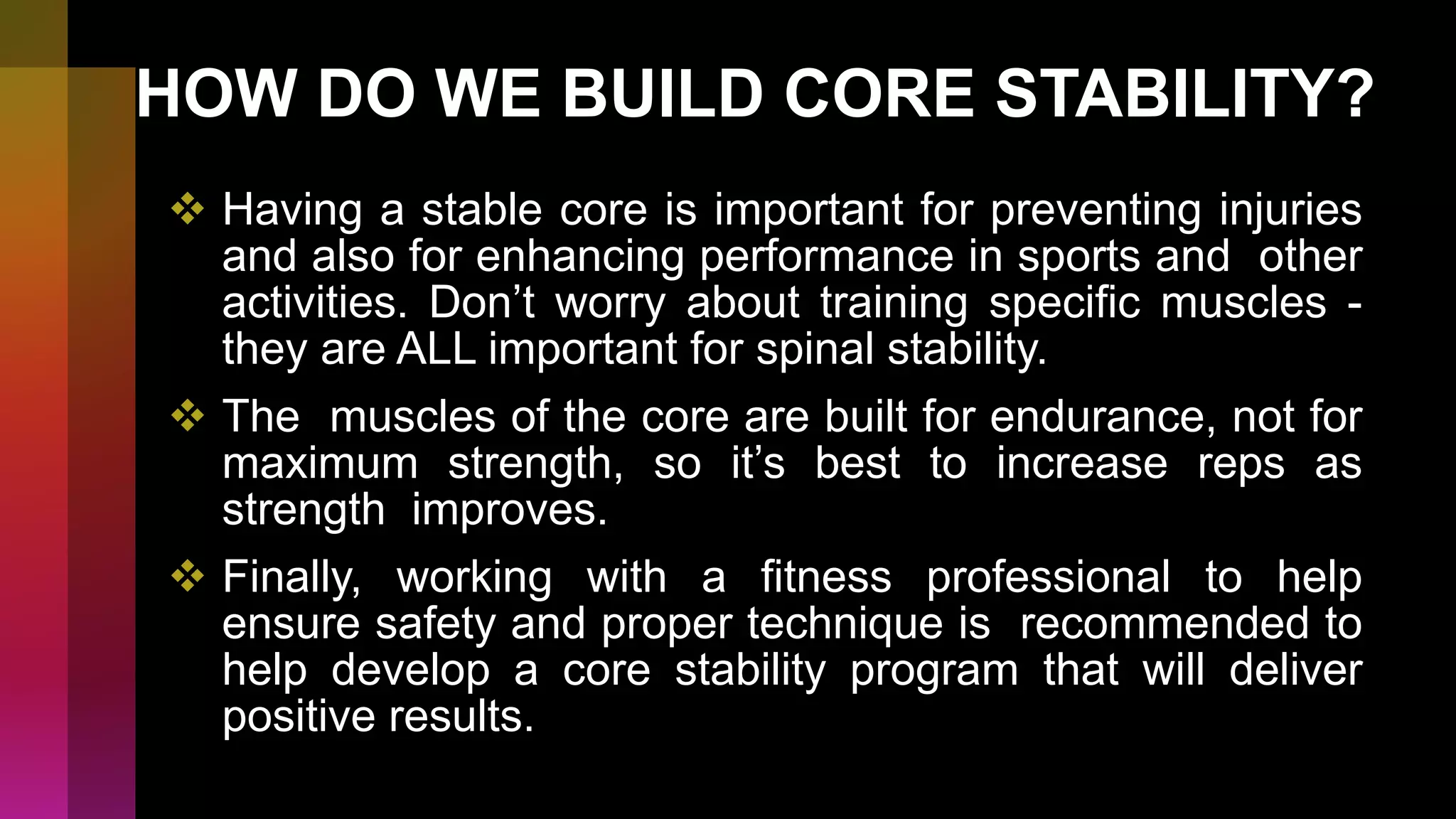 P.E. 2 - core muscle group- core stability exercises | PPTX | Physical ...