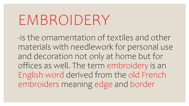 LESSON 1- EMBROIDERY POWERPOINT MODULE.pptx | Needlework | Arts and Crafts