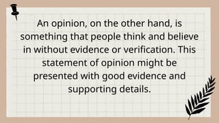 Lesson 1- FACT VS OPINION (Grade 8 Lesson) | PPTX