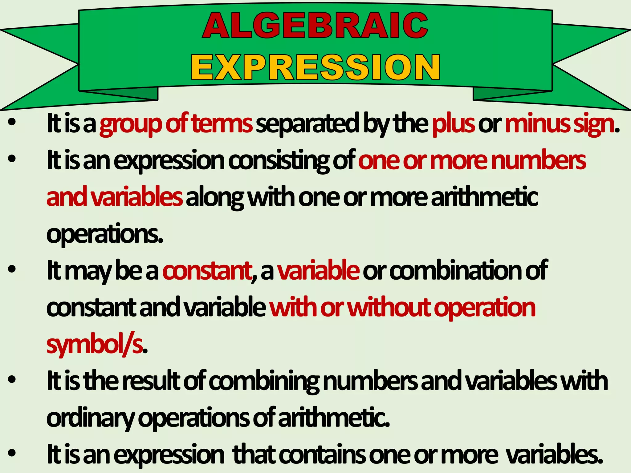 Forming algebraic expressions | PPTX
