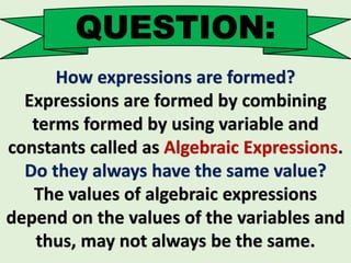Forming algebraic expressions | PPTX