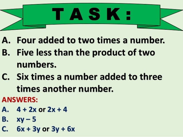 Forming algebraic expressions